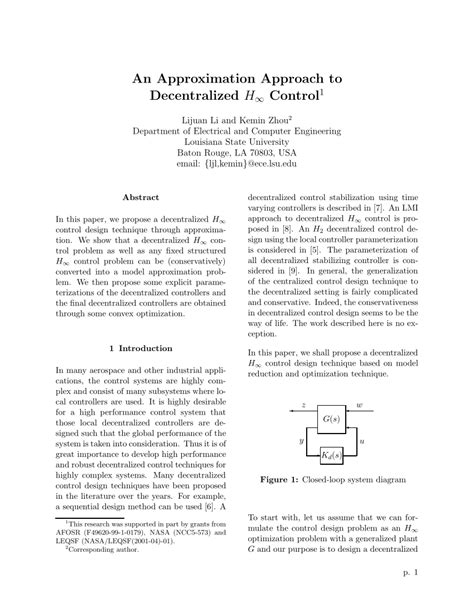 pdf an approximation approach to decentralized h∞ control