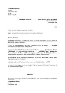 Modele Lettre Exoneration Taxe Habitation