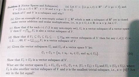 solved problem vector spaces and subspaces lct u { t 9 2 t € r t vz t} and v { 1