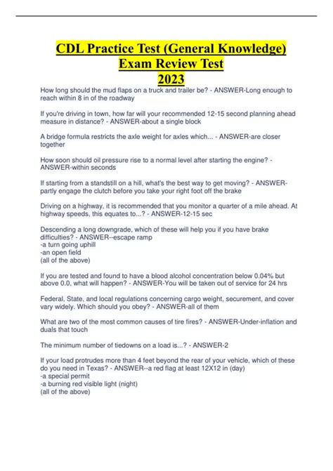 CDL General Knowledge Questions And Answers 2023 CDL Test Flashcards