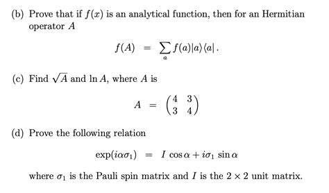 solved 15 a prove that if a is an hermitian operator