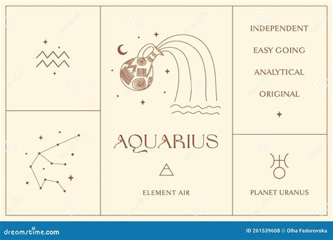 Aquarius Zodiac Sign Design Illustrations Esoteric Vector Element