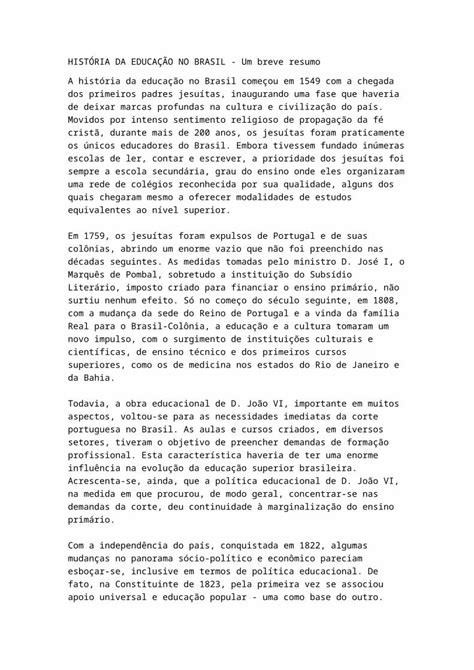DOCX Histó HISTÓRIA DA EDUCAÇÃO NO BRASIL docxria Da Educação No