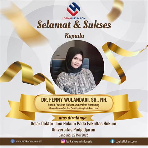 Selamat Dan Sukses Kepada Dr Fenny Wulandari Sh Mh Atas Diraihnya
