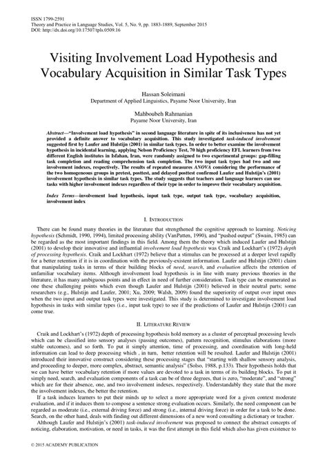 pdf visiting involvement load hypothesis and vocabulary acquisition in similar task types