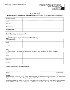 Ausfüllbar Online Antrag auf Anrechnung von Zeiten auf das Vorpraktikum