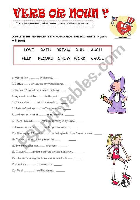 Verb And Noun Worksheet