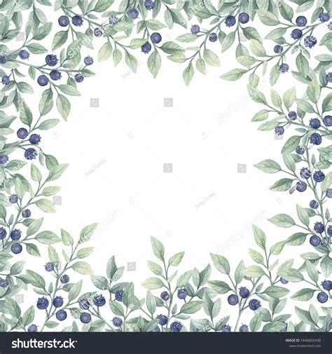 Square Frame Hand Drawn Watercolor Blueberries Stock Illustration