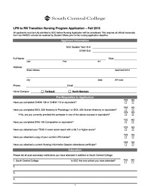 Fillable Online LPN To RN Transition Nursing Program Application Fall