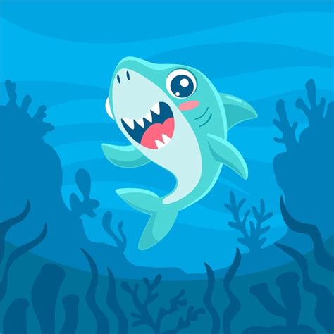 Premium Vector Flat Design Baby Shark In Cartoon Style