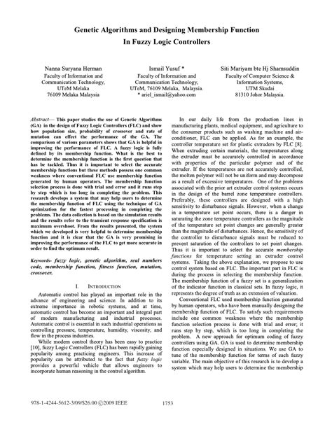 pdf genetic algorithms and designing membership function in fuzzy logic controllers