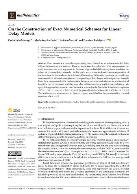pdf on the construction of exact numerical schemes for linear delay models