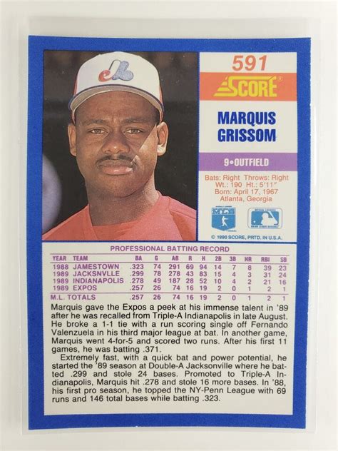 1990 Score Marquis Grissom RC Montreal Expos Rookie 591 EBay