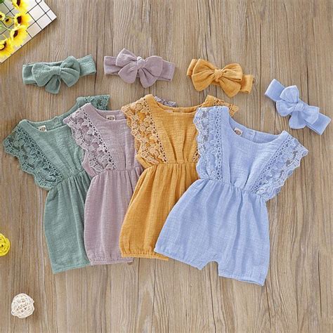 2pcs set Bebé Romper Traje De Algodón Infantil Niña Arco De Encaje