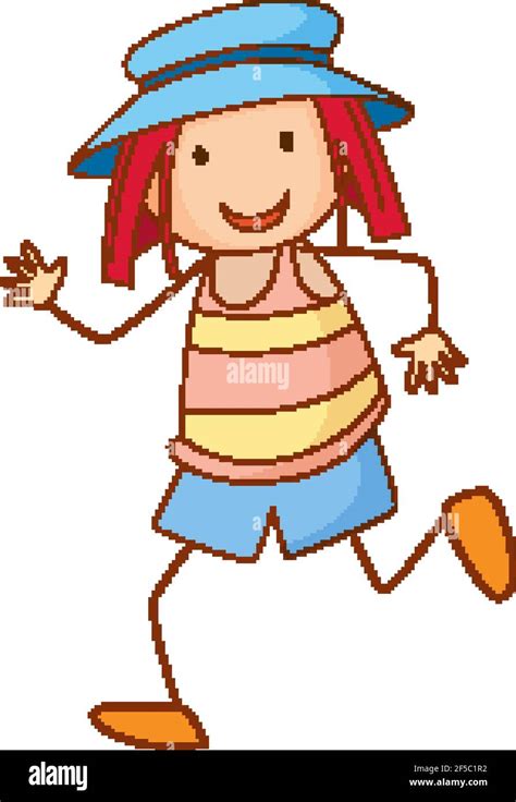 A Girl Wearing Hat Cartoon Character In Hand Drawn Doodle Style