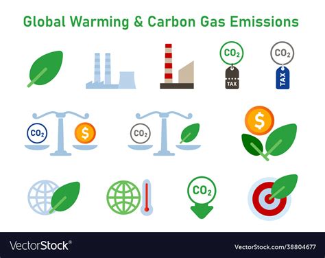 Icon Set Global Warming Carbon Gas Emissions Vector Image