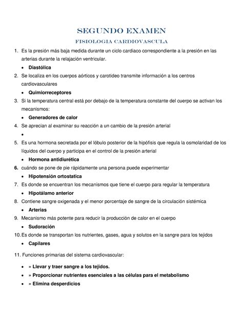 Fisiologia Cardiovascular SEGUNDO EXAMEN FISIOLOGIA CARDIOVASCULA Es
