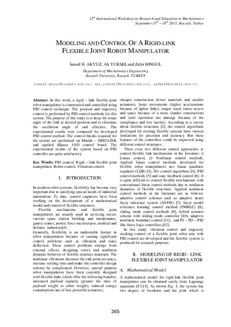 pdf modeling and control of a rigid link flexible joint robot manipulator ismail hakki akyuz