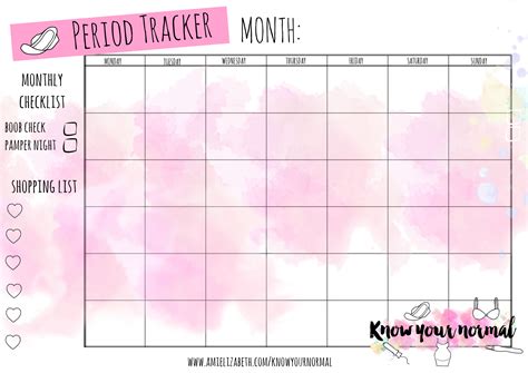 Printable Period Tracking Chart Printable Word Searches