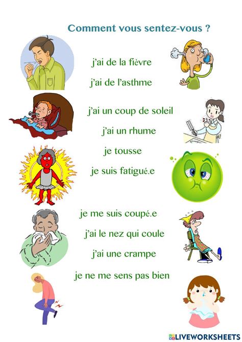 Comment Vous Sentez Vous Worksheet Basic French Words French