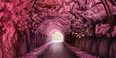 A Beautiful Tunnel Of Blossoming Cherry Trees Road Through The Cherry