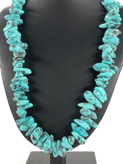 Lot Native American Turquoise Nugget Silver Necklace