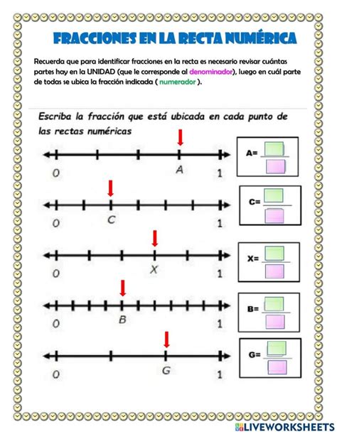 Fracciones en la recta numérica online worksheet for 3o PRIMARIA