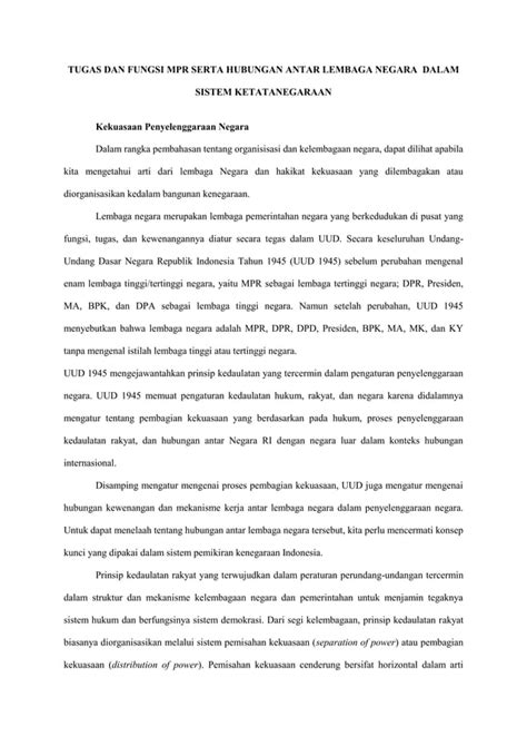 Tugas Dan Fungsi Mpr Serta Hubungan Antar Lembaga Negara Dalam Sistem