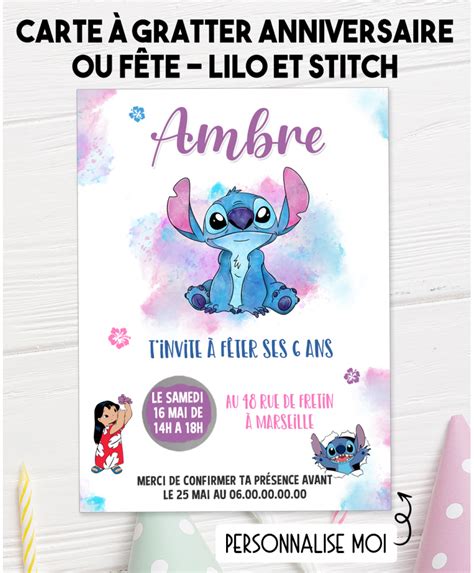 Carte D Invitation F Te Ou Anniversaire Gratter Lilo Et Stitch