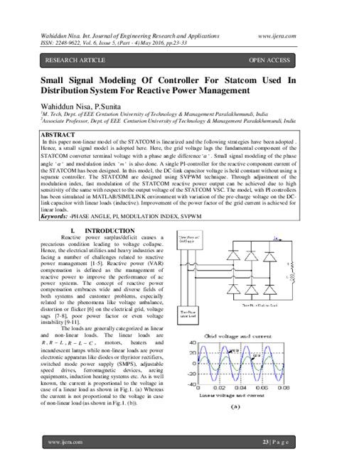 pdf small signal modeling of controller for statcom used in distribution system for reactive