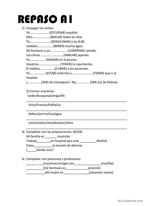 Ejercicios A Pr Ctica General D Espa Ol Ele Hojas De Trabajo Pdf Doc