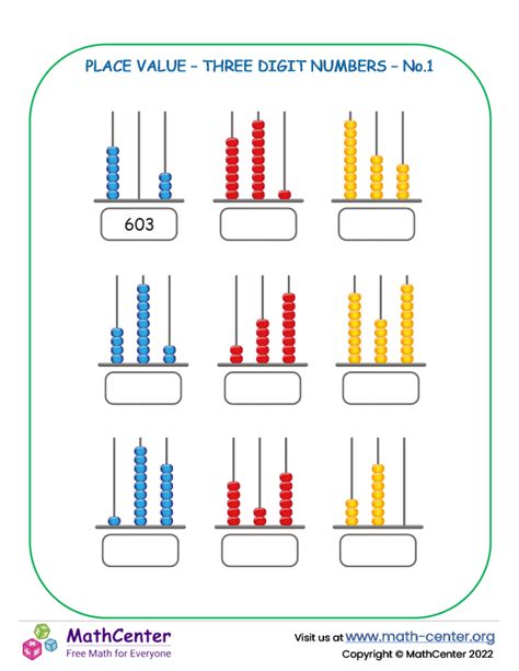 Second Grade Worksheets Three Digit Numbers Math Center
