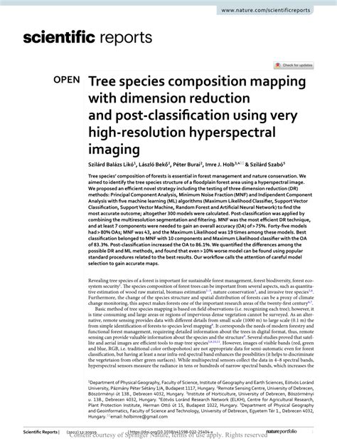 pdf tree species composition mapping with dimension reduction and post classification using