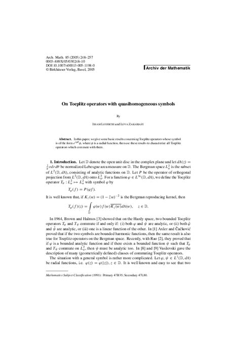 pdf on toeplitz operators with quasihomogeneous symbols issam louhichi