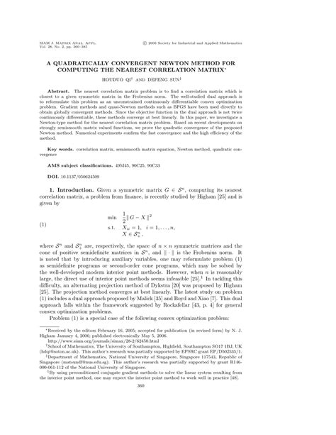 pdf a quadratically convergent newton method for computing the nearest correlation matrix