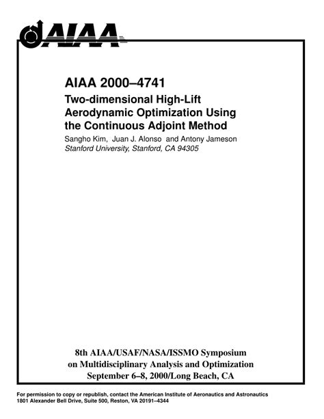 pdf two dimensional high lift aerodynamic optimization using the continuous adjoint method