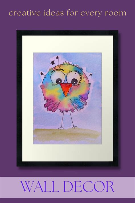 Whimsical Colorful Watercolor Bird Painting Framed Art Print For Sale