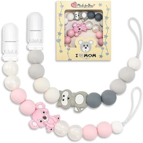 RUBY Kit Attache Tetine Fille Et Garcon2PCS Attache Sucette Silicone