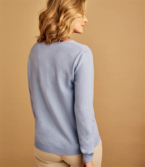 Periwinkle Womens Cashmere Merino V Neck Knitted Sweater WoolOvers AU