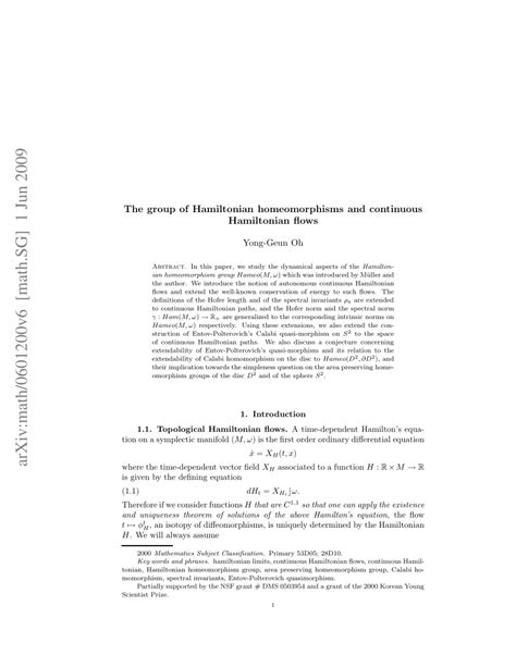 pdf the group of hamiltonian homeomorphisms and continuous hamiltonian flows researchgate