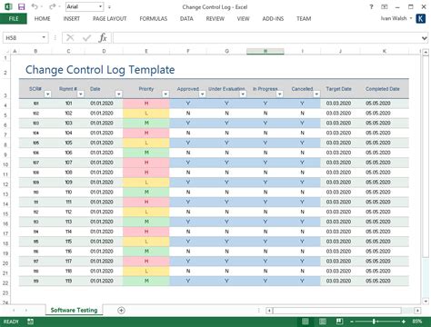 Change Control Log Ms Excel Word Software Testing Template