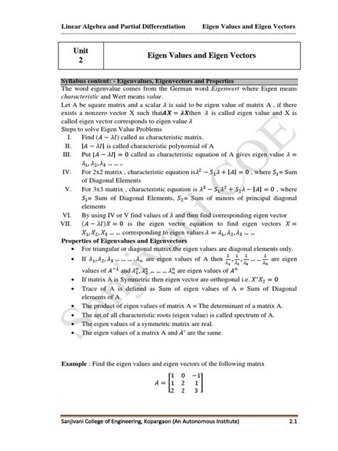 unit ii eigenvalues and eigenvectors pdf eigenvalues and eigenvectors matrix mathematics