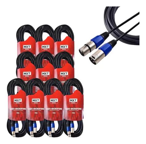 Kit 10 Cabos Microfone Dmx Xlr Balanceado Xlr Canon Mxf 10m