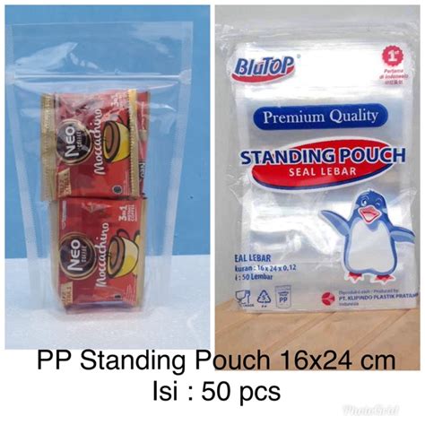 Jual Plastik PP Klip Berdiri Standing Pouch Blutop 16x24 Double Seal