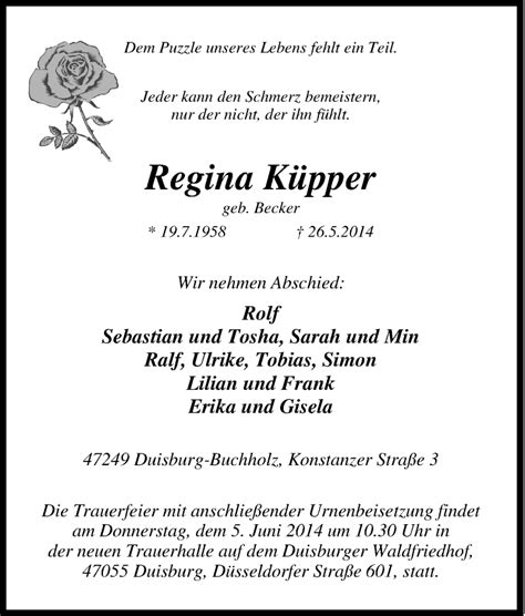 Traueranzeigen von Regina Küpper Trauer in NRW de