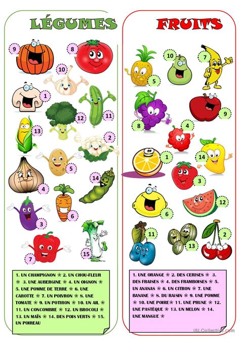 Les fruits et les légumes pratique d Français FLE fiches pedagogiques