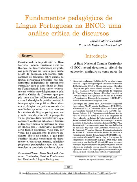 PDF Fundamentos pedagógicos de Língua Portuguesa na BNCC uma análise