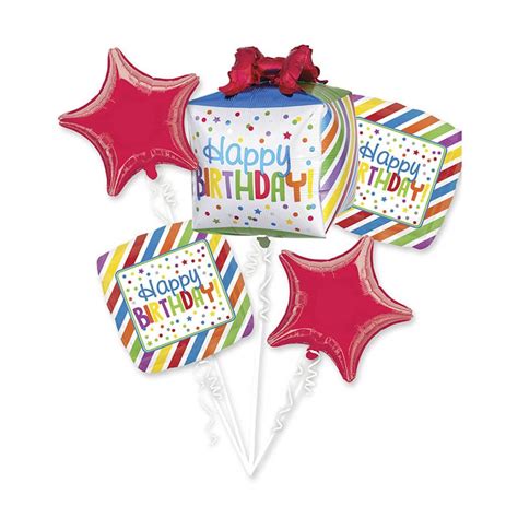 Happy Birthday Present Foil Balloons Bouquet 5pcs Party Delights