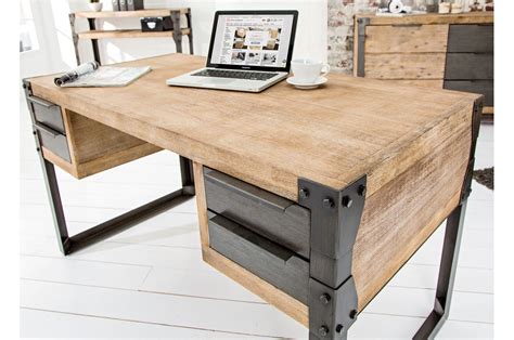 Bureau industriel acacia teck gris chaulé Cbc Meubles