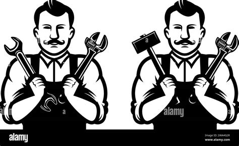 Illustration Of Mechanic With Wrench Design Element For Emblem Sign